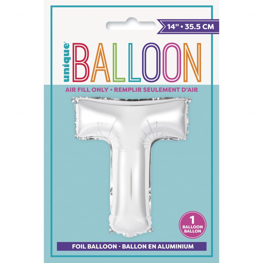 Schorin Company | 14" Letter T Silver Foil Balloon - Air Fill Only ...