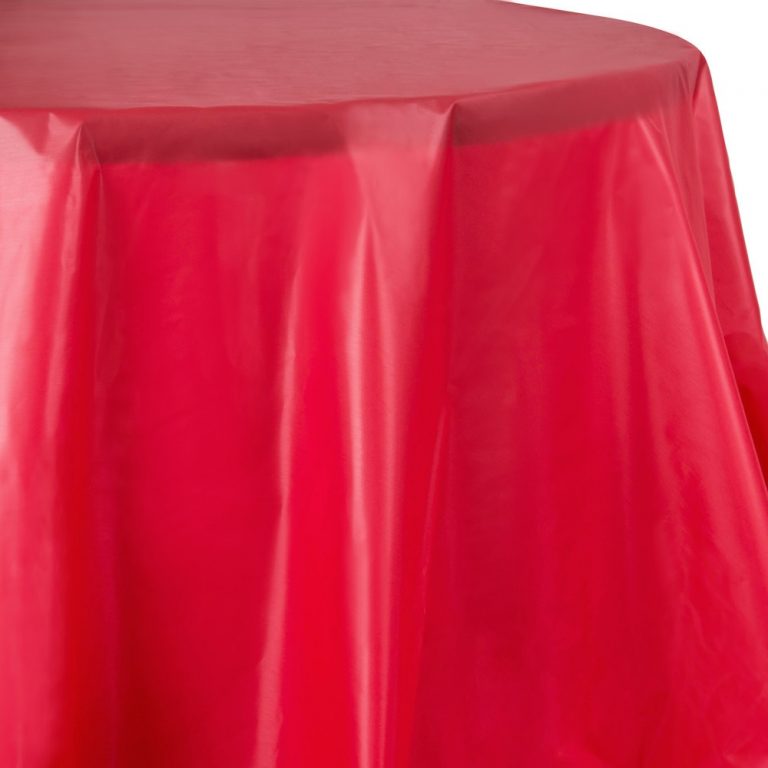 Schorin Company | Red 84" Round Heavy Duty Plastic Table Cover ...