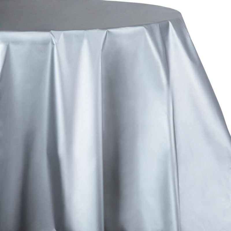 Schorin Company | Silver 84" Round Heavy Duty Plastic Table Cover ...